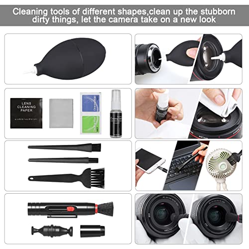 Temery 18-in-1 Professional Camera Cleaning Kit for Most DSLR Cameras (Canon, Nikon,Sony), with Air Blower/Cleaning Pen/Detergent/Cleaning Cloth/Lens Brush/Carry Case