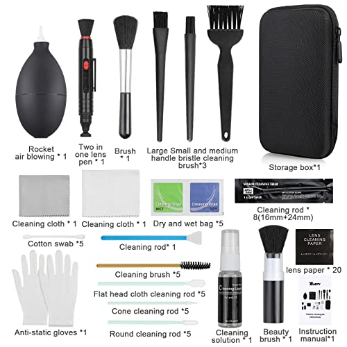 Temery 18-in-1 Professional Camera Cleaning Kit for Most DSLR Cameras (Canon, Nikon,Sony), with Air Blower/Cleaning Pen/Detergent/Cleaning Cloth/Lens Brush/Carry Case