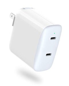 dual usb c charger block for iphone 14, 14 pro max, 13, 13 pro, 12, 12 pro, 11, 11 pro, ipad pro, ipad air, samsung galaxy, google pixel, magsafe, iwatch, airpod, 40w / 2 x 20w usb c wall charger