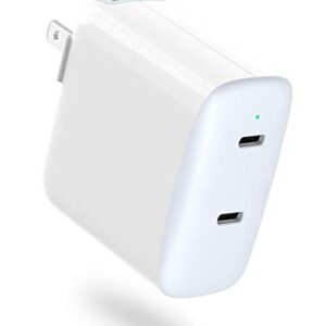 Dual USB C Charger Block for iPhone 14, 14 Pro Max, 13, 13 Pro, 12, 12 Pro, 11, 11 Pro, iPad Pro, iPad Air, Samsung Galaxy, Google Pixel, Magsafe, iWatch, AirPod, 40W / 2 x 20W USB C Wall Charger