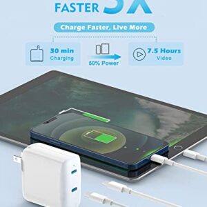 Dual USB C Charger Block for iPhone 14, 14 Pro Max, 13, 13 Pro, 12, 12 Pro, 11, 11 Pro, iPad Pro, iPad Air, Samsung Galaxy, Google Pixel, Magsafe, iWatch, AirPod, 40W / 2 x 20W USB C Wall Charger