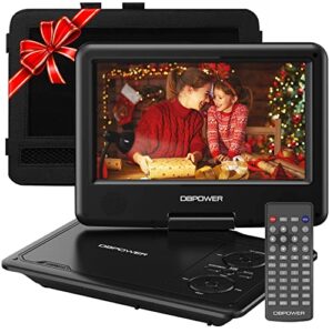 dbpower 11.5″ portable dvd player, 5-hour built-in rechargeable battery, 9″ swivel screen, support cd/dvd/sd card/usb, remote control, 1.8 meter car charger, power adaptor and car headrest (black)