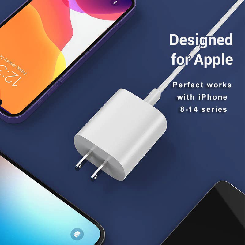 iPhone Fast Charger, 20W USB C Power Adapter [MFi Certified] Apple Block Fast Wall Plug with 6ft USB C to Lightning Cable Compatible for iPhone 14 Plus/13Pro Max/12/12 Pro/11/11Pro/XS/Max/XR/X/SE/8P