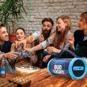 Bud Light Bluetooth Speaker Bazooka Speaker Portable Wireless Speaker with Rechargeable Battery Ideal for Indoor and Outdoor Activities Loud and Bass Audio Sound Easy to Carry Anywhere with FM- Radio