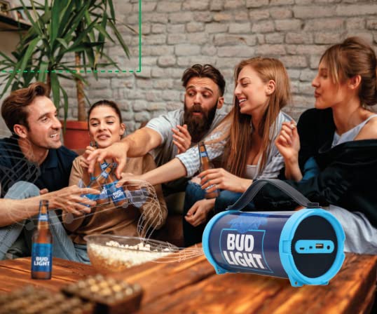 Bud Light Bluetooth Speaker Bazooka Speaker Portable Wireless Speaker with Rechargeable Battery Ideal for Indoor and Outdoor Activities Loud and Bass Audio Sound Easy to Carry Anywhere with FM- Radio