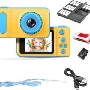 eDealz Full 1080P Kids Selfie HD Compact Digital Photo and Video Rechargeable Camera with 2" LCD Screen, Video Games and Micro USB Charging (Blue, SD Card + Reader + Card Holder)