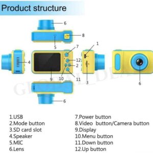 eDealz Full 1080P Kids Selfie HD Compact Digital Photo and Video Rechargeable Camera with 2" LCD Screen, Video Games and Micro USB Charging (Blue, SD Card + Reader + Card Holder)