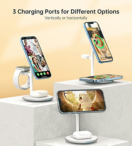 3 in 1 Wireless Charging Station for Apple Devices, Standard 15W Fast Wireless Mag-Safe Charger Stand with QC3.0 Adapter for iPhone 14 13 12 Pro Max/Plus/Pro/Mini,iWatch Ultra/8/7/SE/6/5/4/3/2,AirPods