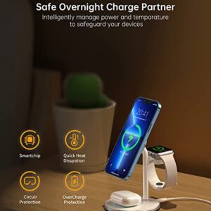 3 in 1 Wireless Charging Station for Apple Devices, Standard 15W Fast Wireless Mag-Safe Charger Stand with QC3.0 Adapter for iPhone 14 13 12 Pro Max/Plus/Pro/Mini,iWatch Ultra/8/7/SE/6/5/4/3/2,AirPods