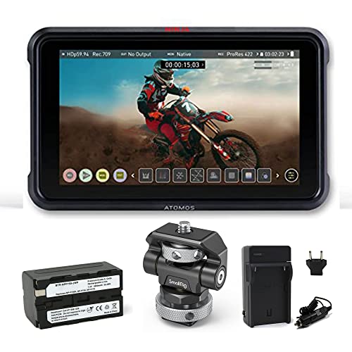 Atomos Ninja V 5-Inch 4K Photo and Video Portable Monitor | 1920 x 1080 Touchscreen Display Video Monitors with HDMI 2.0 in/Out | SmallRig Camera Hot Shoe Mount, Battery & Charger Bundle Set