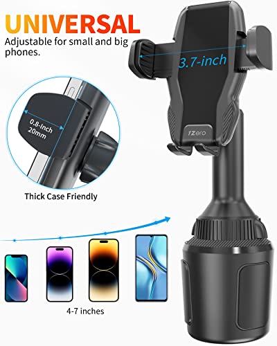 1Zero Rock Solid Cup Holder Phone Mount for Car Low Profile No Shaking Long Arm 2in1 Air Vent Car Phone Mount Compatible with All iPhone Samsung Cell Phones for Truck SUV Tesla Golf Cart Boat