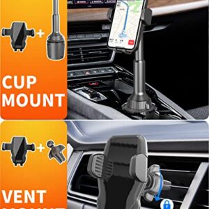 1Zero Rock Solid Cup Holder Phone Mount for Car Low Profile No Shaking Long Arm 2in1 Air Vent Car Phone Mount Compatible with All iPhone Samsung Cell Phones for Truck SUV Tesla Golf Cart Boat