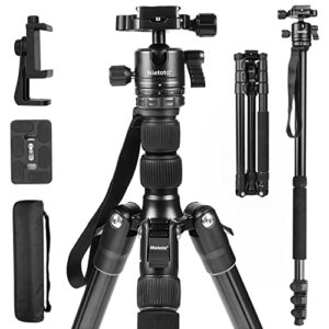 nietoto 68″ camera tripod, aluminum travel tripod for camera, dslr camema tripod, compact professional camera tripod monopod with 360 panorama ball head, 1/4 qr plate, carry bag