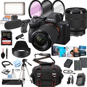 sony a7iv mirrorless digital camera with 28-70mm lens,+ led always on light + 64gb extreem speed memory, filters, case, tripod + more (38pc bundle kit)