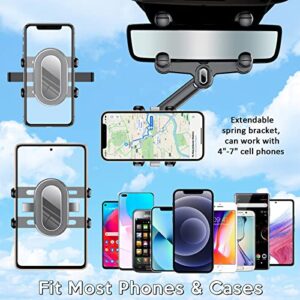 Rearview Mirror Phone Holder for Car,2023 Rotatable and Retractable Car Phone Holder Mount Multifunctional 360° Car Rear View Mirror Phone Holder Pro Clip Car Mirror Phone Mount for Mobile Phone Black