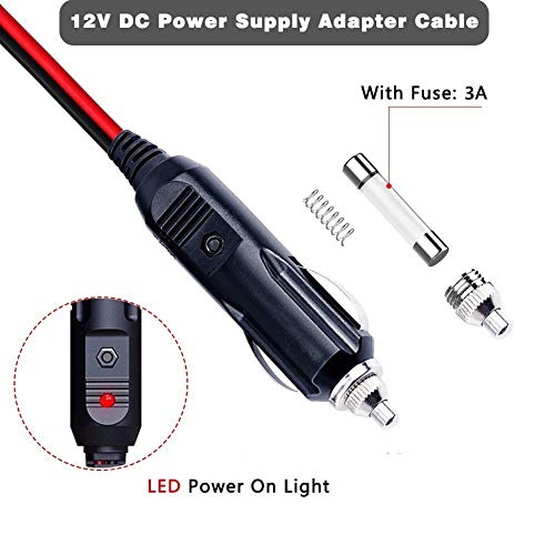 12V-24V DC Car Charger Auto Power Supply Cable - DC 5.5mm x 2.1mm 4FT to Car Cigarette Lighter Male Plug Car Cigarette Lighter Cable