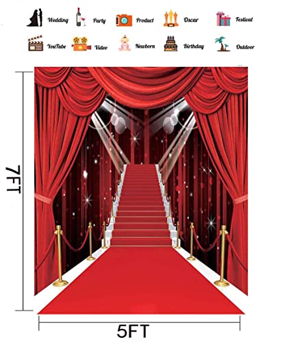 Hollywood Theme Party Decorations Photo Backdrops Red Carpet Backgrounds Vinyl Photography Background Backdrops for Wedding Birthday Party Decoration 5x7ft 053