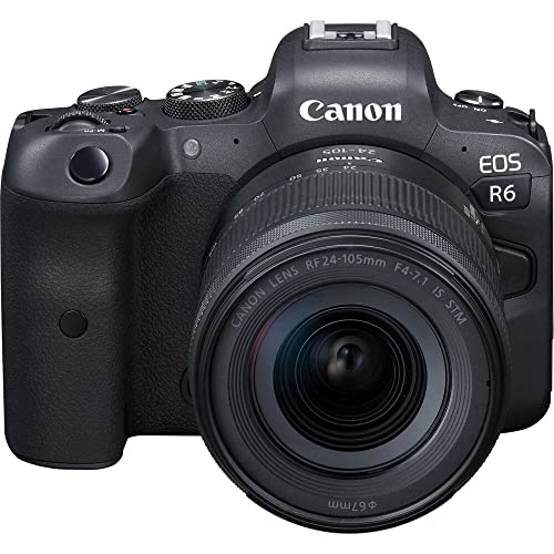 Canon EOS R6 Mirrorless Digital Camera with 24-105mm f/4-7.1 Lens (4082C022), 4K Monitor, Pro Headphones, Pro Mic, 2 x 64GB Memory Card, Case, Corel Photo Software, Pro Tripod + More (Renewed)