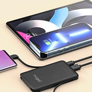 TG90° Portable Charger 6000mah External Battery Packs, Ultra Slim Power Bank with Built-in Cables Portable Phone Charger, USB C Portable Battery Charger Compatible with iPhone Android Cell Phones