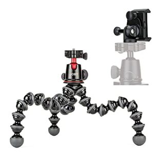 joby gorillapod 5k griptight mount pro kit, aluminum flexible tripod stand and ballhead 5k with locking phone mount, easy landscape or portrait mode, supports up to 5kg (11lb), black (jb01830-bwk)