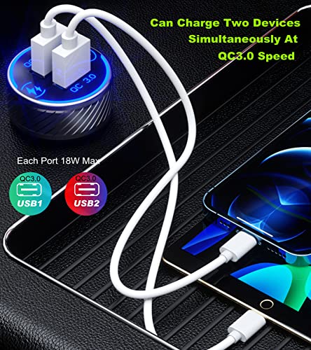 Car Charger, BRCOVAN Dual QC3.0 Port USB Car Charger Adapter, 36W 3A Fast Charge Car Phone Charger with Touch Switch & Blue LED