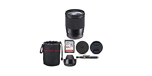 Sigma 16mm f/1.4 DC DN Contemporary Lens for Sony with 64GB Memory SD Card and Accessory Bundle