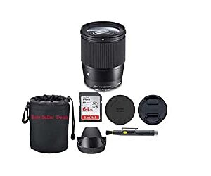 Sigma 16mm f/1.4 DC DN Contemporary Lens for Sony with 64GB Memory SD Card and Accessory Bundle