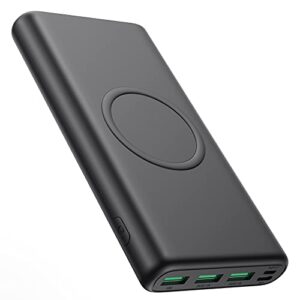 h h·e·t·p wireless portable charger power bank, 33800mah 15w fast wireless charging 25w pd qc 4.0 usb-c power bank, 5 output & dual input external battery pack compatible with iphone, android etc