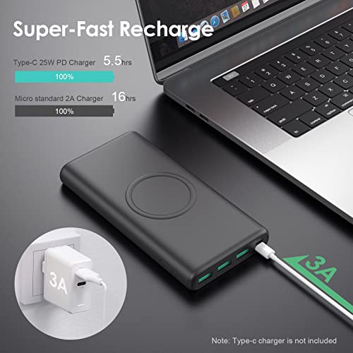 H H·E·T·P Wireless Portable Charger Power Bank, 33800mAh 15W Fast Wireless Charging 25W PD QC 4.0 USB-C Power Bank, 5 Output & Dual Input External Battery Pack Compatible with iPhone, Android etc