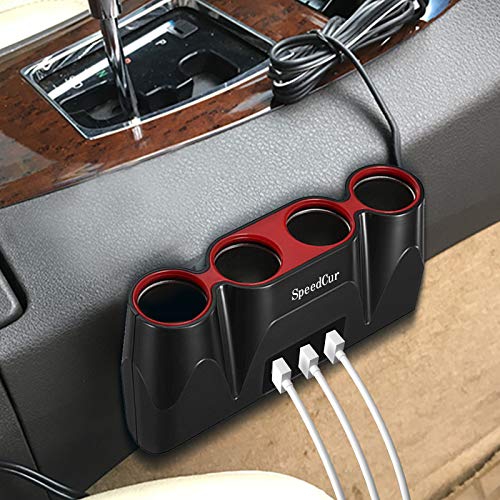 USB Car Charger Splitter Adapter, 120W 12V/24V 4-Socket Cigarette Lighter Adapter with 3pcs USB QC3.0 Car Charger Socket Quick Charge for GPS, Dash Cam, Sat Nav, Phone, iPad