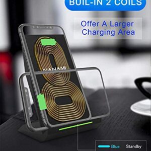 Fast Wireless Charger, [2 Pack] NANAMI Qi Certified Wireless Charging Stand Compatible iPhone 14/13/12/SE 2020/11 Pro/XS Max/XR/8, Samsung Galaxy S23/S22/S21/S20/S10/S9/Note 20/10 and Qi-Enabled Phone