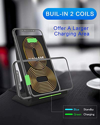 Fast Wireless Charger, [2 Pack] NANAMI Qi Certified Wireless Charging Stand Compatible iPhone 14/13/12/SE 2020/11 Pro/XS Max/XR/8, Samsung Galaxy S23/S22/S21/S20/S10/S9/Note 20/10 and Qi-Enabled Phone