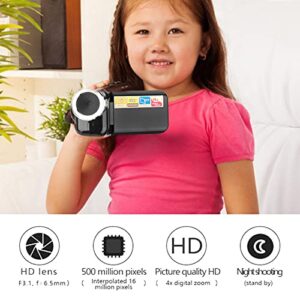 Digital Video Camera, 2.0 Inch TFT Color Display Screen Video Camera, 16X Kids Camera with USB Port, for Adults, Elderly, Children(Black)