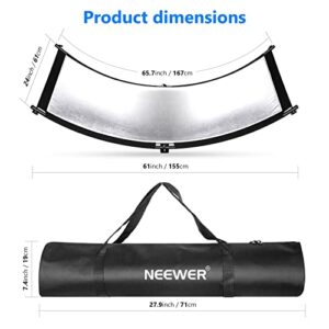 Neewer Clamshell Light Reflector Diffuser, 66”×24” Photography Curved Lighting Reflector with Black, Silver, White, Gold, Chromakey Green, Blue Colors (Stand Not Included)