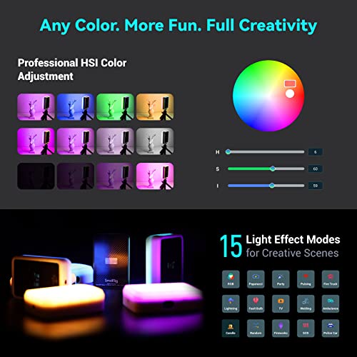 SmallRig RM75 RGB Video Light, RGBWW Full Color Portable LED Light Panel, 4,000mAh Battery, 2500-8500K, CRI96, TLCI 98, Magnetic Attraction and App, for Vlogging Photography