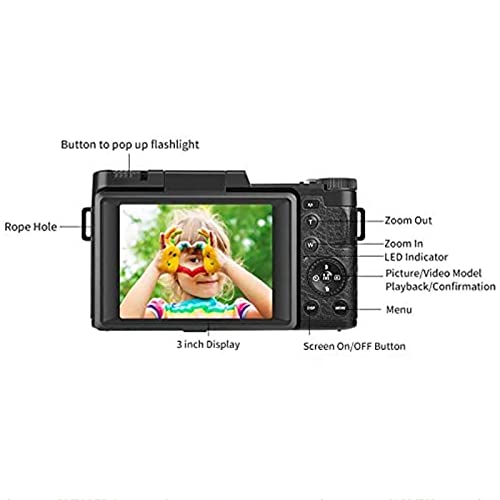 BATIVE Digital Camera, Portable Video Camera, 3.0-inch Reverse LCD Screen, Can Be Equipped with Wide-Angle Lens and 32G Card and Battery, for Beginners, Teens, Childs