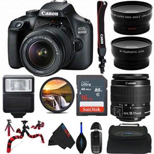 eos 4000d dslr camera with 18-55mm f/3.5-5.6 iii lens – pixi advanced bundle (international version) (renewed)