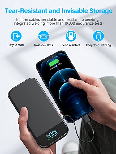 BLJIB Portable Charger 32000mAh, 22.5W QC 3.0 PD 20W Smart LED Display Fast Charging Built in Cables Power Bank, External Battery Pack Charge 5 Devices Compatible with Cellphones (Black)