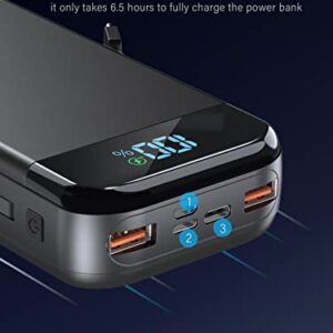 BLJIB Portable Charger 32000mAh, 22.5W QC 3.0 PD 20W Smart LED Display Fast Charging Built in Cables Power Bank, External Battery Pack Charge 5 Devices Compatible with Cellphones (Black)