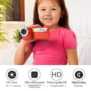 HD Digital Video Camera, Kids Camera, 2 Inch TFT Color Display, with USB Port, Portable Camera for Kids, Teenagers, Students(Red)