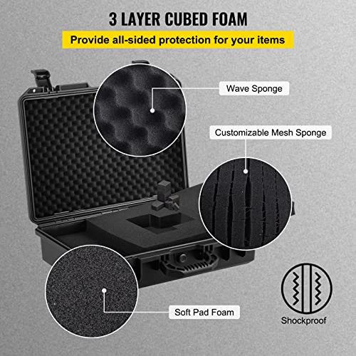 VEVOR Waterproof Hard Case, 19 x 14 x 5 Inches, with Customizable Foam, Portable Protective Hard Camera Case, Shockproof for Laptop, Pistol, Camera, and More, Black