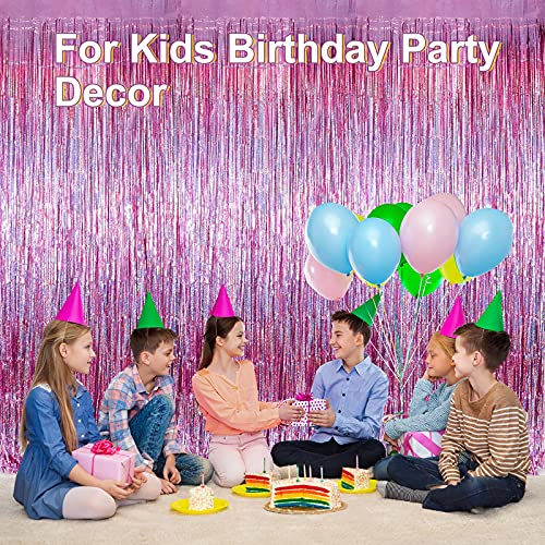 4 Pieces Foil Fringe Curtains Party Decorations Metallic Tinsel Curtain Glitter Foil Valentines Day Party Streamer 3.2 x 8.2 Feet Foil Photo Booth Backdrop for Birthday Baby Shower Holiday (Pink)