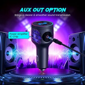 Achifine Bluetooth Car Adapter - FM Bluetooth Transmitter Car/ Music Player /Car Kit for PD 20W & QC3.0 Quick Charge, Hands-Free Calls, Hi-Fi Music, Siri Google Assistant, RGB Backlit, Aux Out