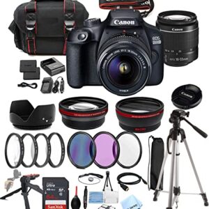 2000d (Rebel T7) DSLR Camera w/EF-S 18-55mm Zoom Lens + Al’s Variety Accessories Includes: 64GB Memory + Wide & Telephoto Threaded Lenses + Case + Tripod + Grip Pod + More (37pc Bundle)