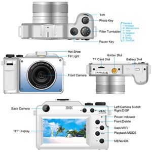 Digital Camera Dual Cameras with WiFi Autofocus Function Digital Cameras for Photography YouTube Streaming Grid Design, 32G TF Card Flas Light