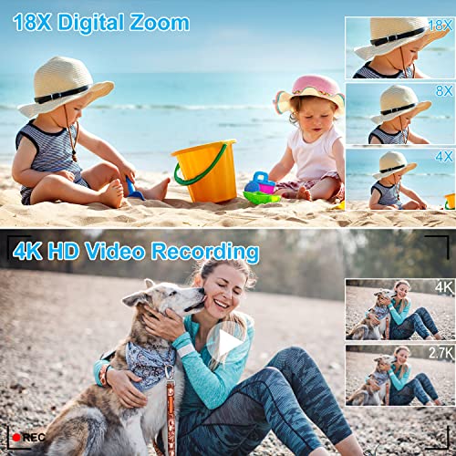 Digital Camera Dual Cameras with WiFi Autofocus Function Digital Cameras for Photography YouTube Streaming Grid Design, 32G TF Card Flas Light