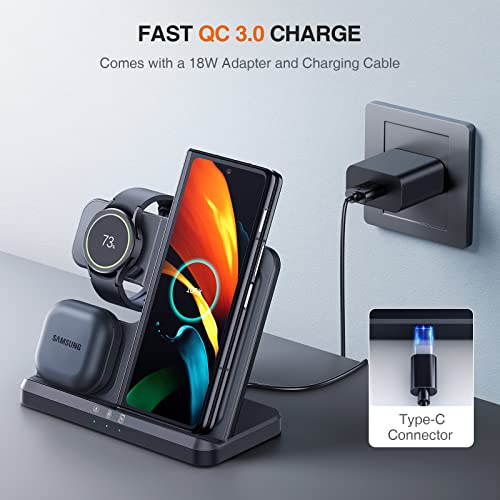 LK Wireless Charging Station for Samsung - 3 in 1 Wireless Charger Compatible for Samsung S23 Ultra Plus S22 S21 S20 Note20 Z Flip 4/3 Z Fold,Galaxy Watch 5/5 Pro/4/3 Galaxy Buds