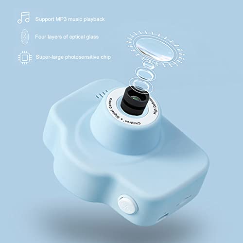 Shanrya Cartoon Mini Camera, Child Camera Kids Gift One Key Video Recording 16 Borders Support MP3 for Kids(Sky Blue)