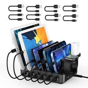 charging station for multiple devices,68w 6 ports charging dock with pd 20w usb-c & quick charge 3.0,8 short charging cables included,i-watch holder, compatible with cellphone ipad,tablets