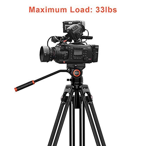 GEEKOTO Video Tripod System, 72 inches Heavy Duty Tripod, Professional Aluminum Twin Tube Tripod, K3 Fluid Head, Mid-Level Spreader, Max Loading 33 LB, 360 Degree Fluid Head for DSLR Camcorder Camera